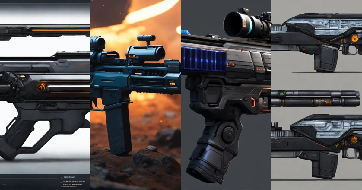 Lexica - Full side view of a black sci fi energy rifle, HD, ultra detailed