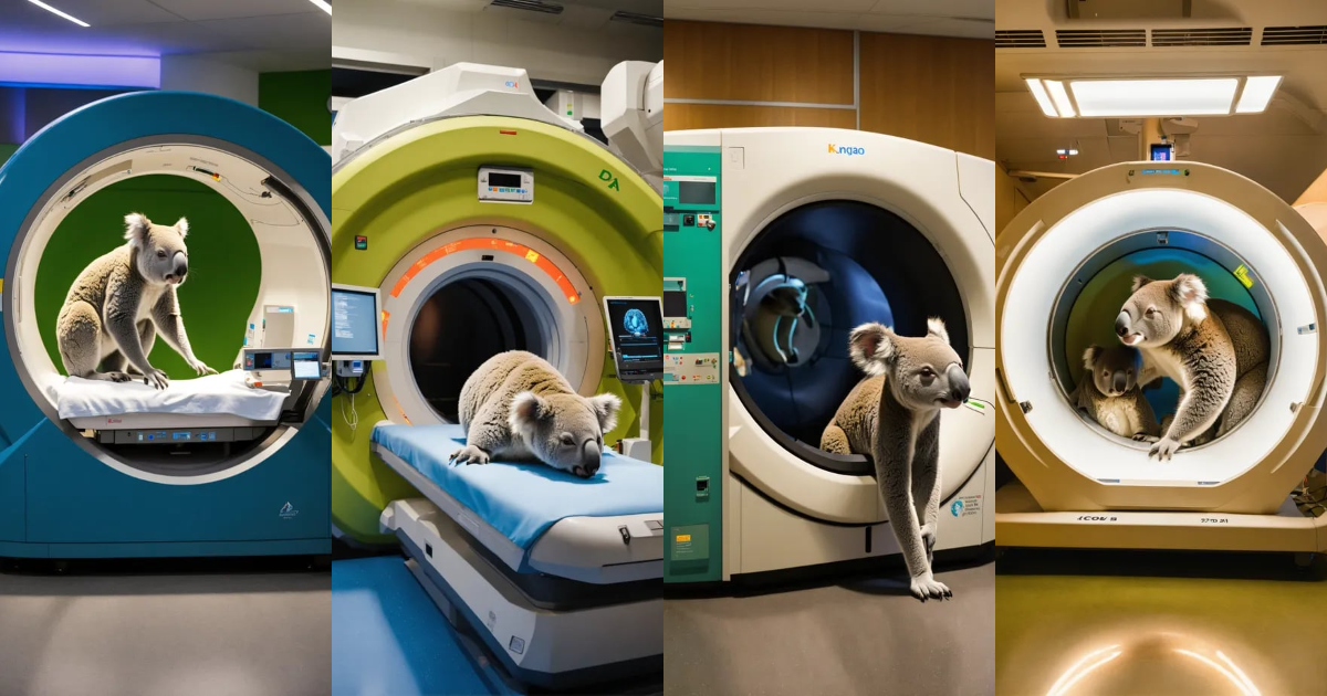 Lexica - A photo-realistic ct SCANNER STAFFED BY A KANGEROO AND A KOALA