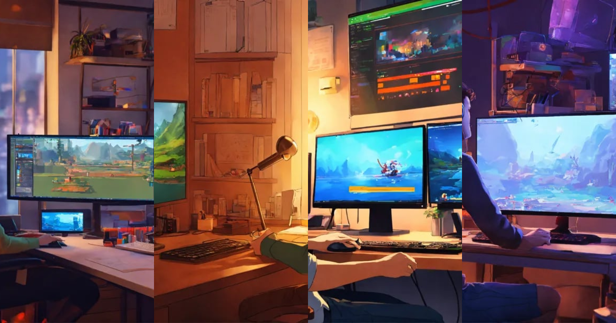 Lexica - A web artist sits in the office at a computer and works. The ...