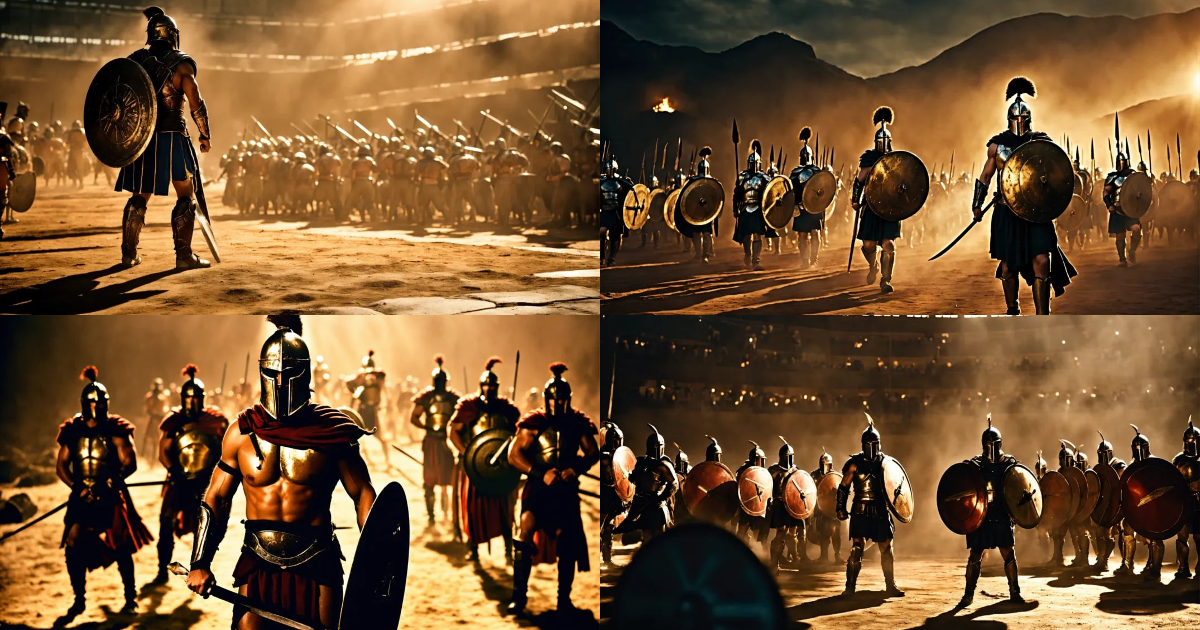 Lexica - Produce me an image of Spartans readies to fight, movie image ...
