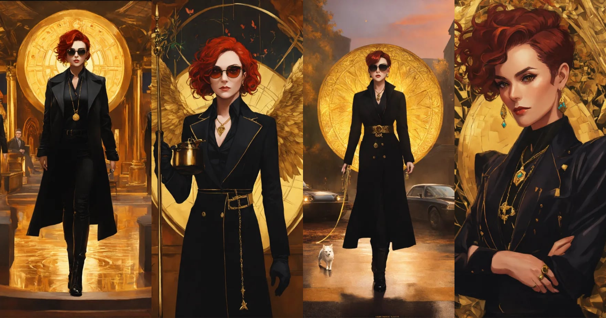 Lexica - Good omens as woman, female Crowley wearing black clothes suit ...
