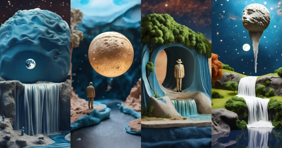 Lexica - Hand-made artwork 3D, modeling clay, upside down rené magritte ...