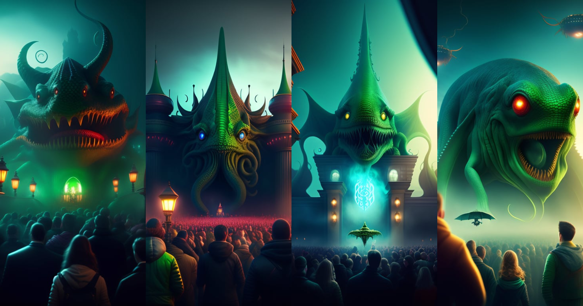 Lexica - An afraid running crowd of people in a haunted version of ...