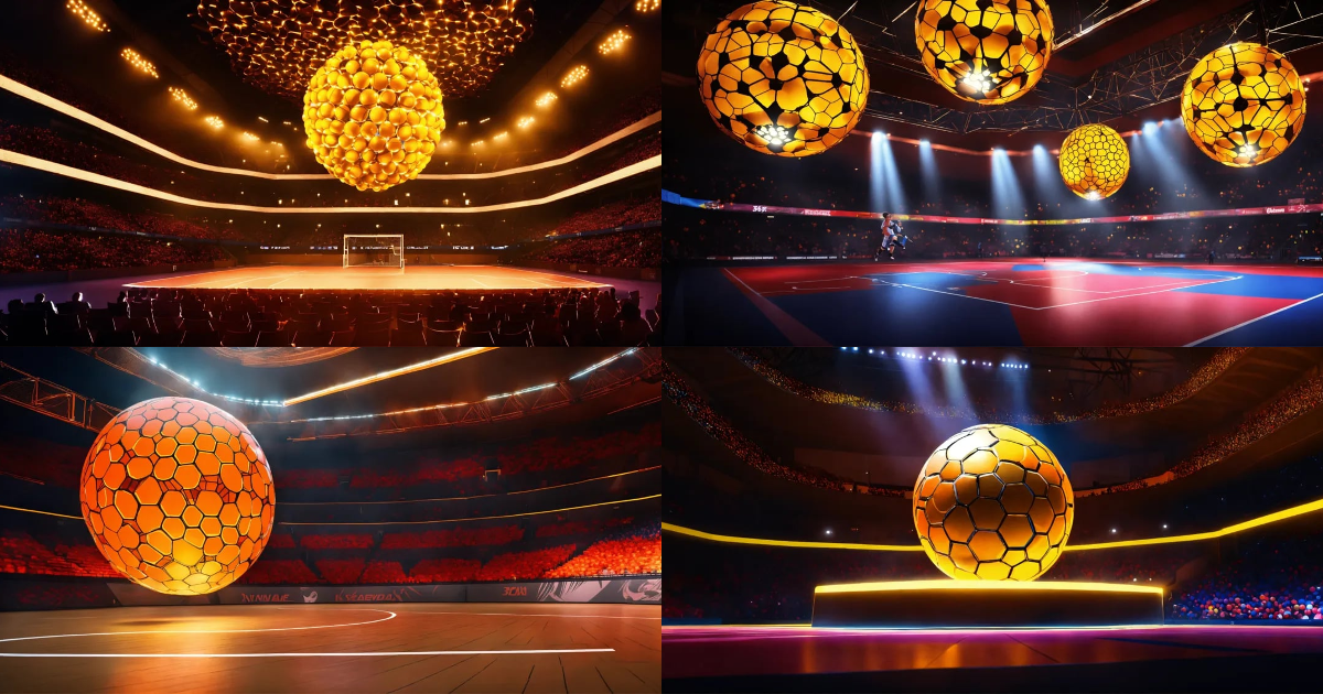 Lexica - Design an image featuring 50 illuminated handballs forming ...