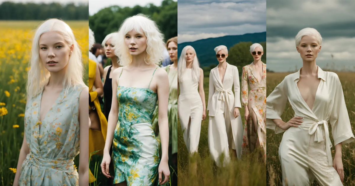 Lexica - Fair albino women. of different races With white hair. Dressed ...