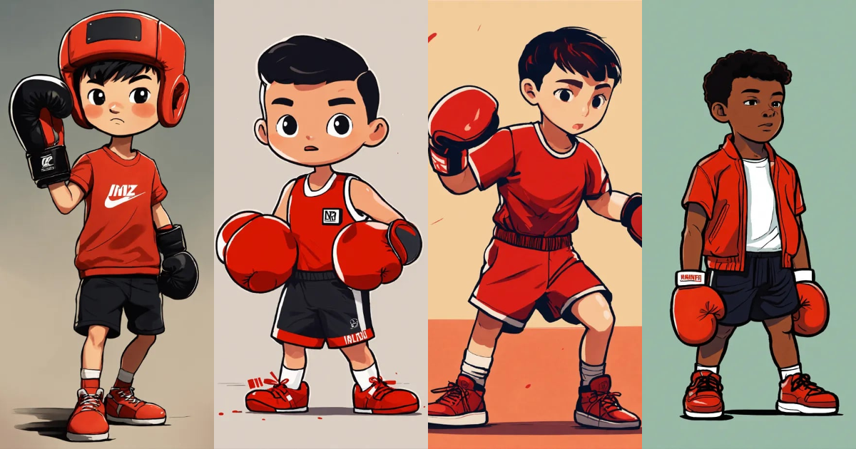 Lexica - Short cartoon kid wearing red shoes, logo, minimalistic, with ...