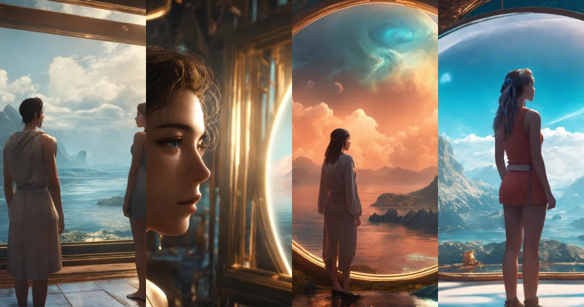 Lexica - A young woman looks at a man through a mirror, being ...