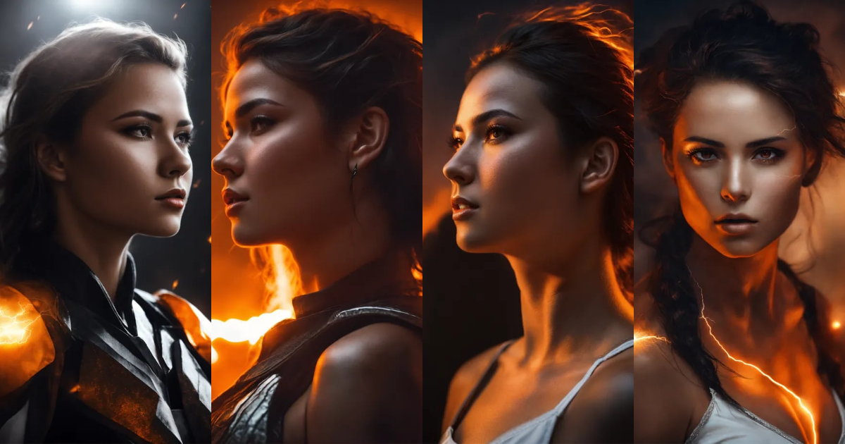 Lexica - Strong fantasy woman looking into distance with a dreamy background and a flash of ...