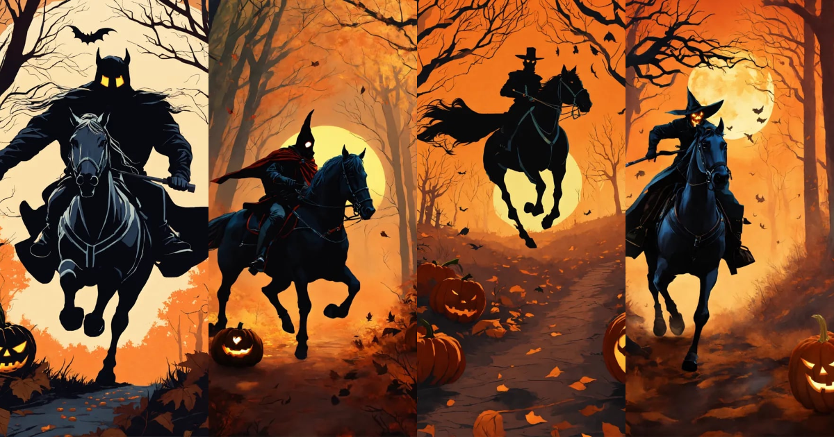Lexica - A headless horseman chasing a pumpkin running through a scary ...