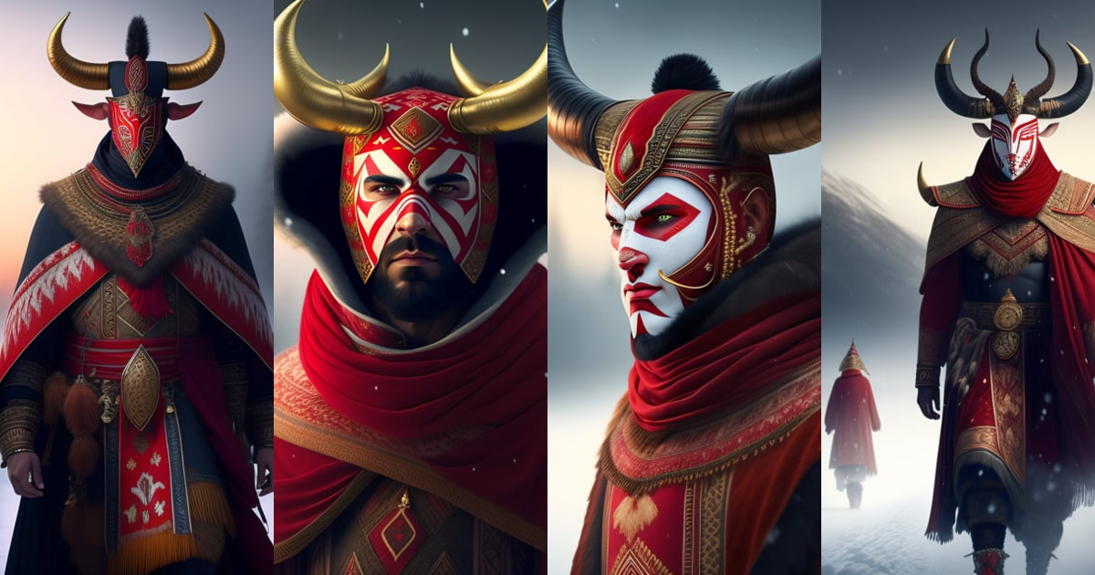 Lexica - A balkan man wearing a kuker mask with horns and a long horn ...