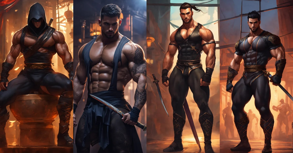 Lexica - A full picture of a handsome ninja bodybuilder wearing a sheer ...