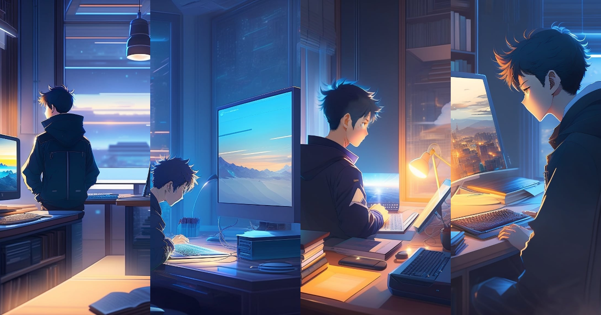 Lexica - Create a high resolution artwork ,Anime boy is editor at a ...