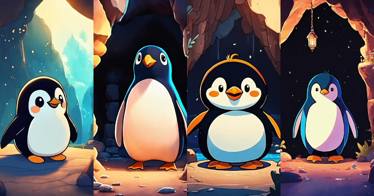 Lexica - A little and cute penguin coming in an enchanted cave simple ...