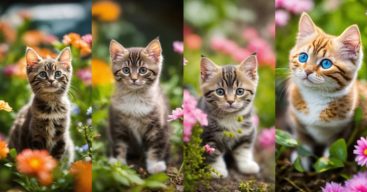 Lexica - Pygmy little cute cat in flowers