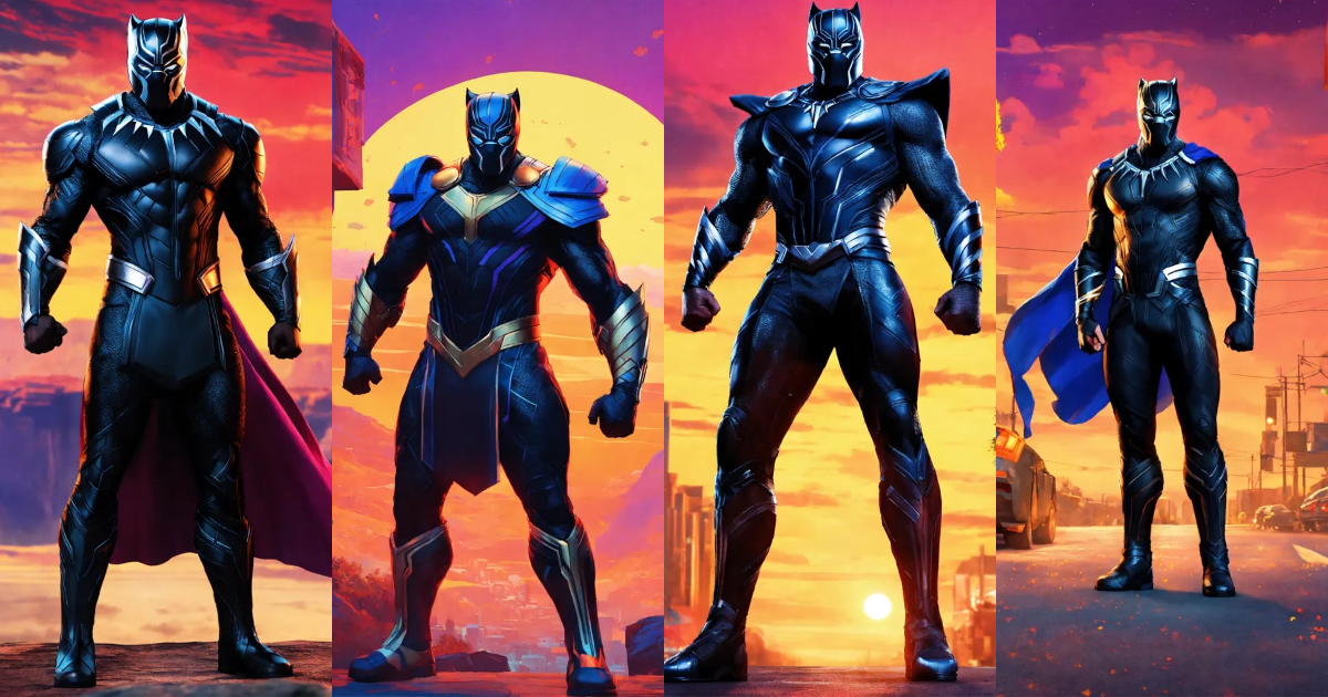 Lexica - Thor as black panther full-body, colorful background, 2d ...