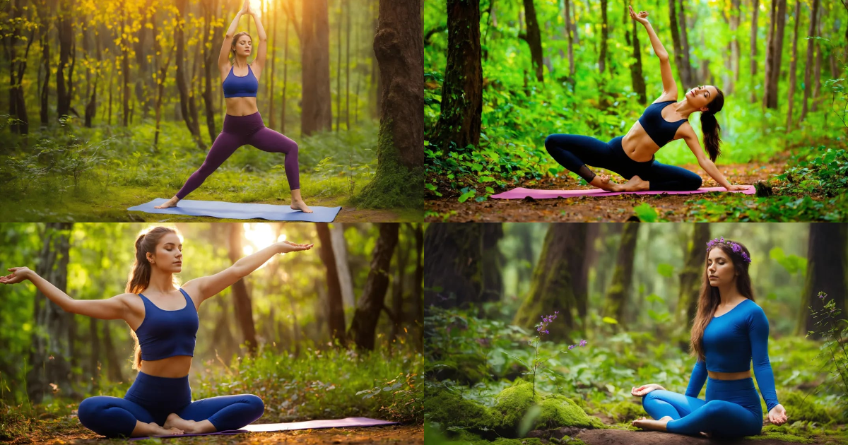 Lexica - Maiden doing yoga in a magic forest, poses, perfect face
