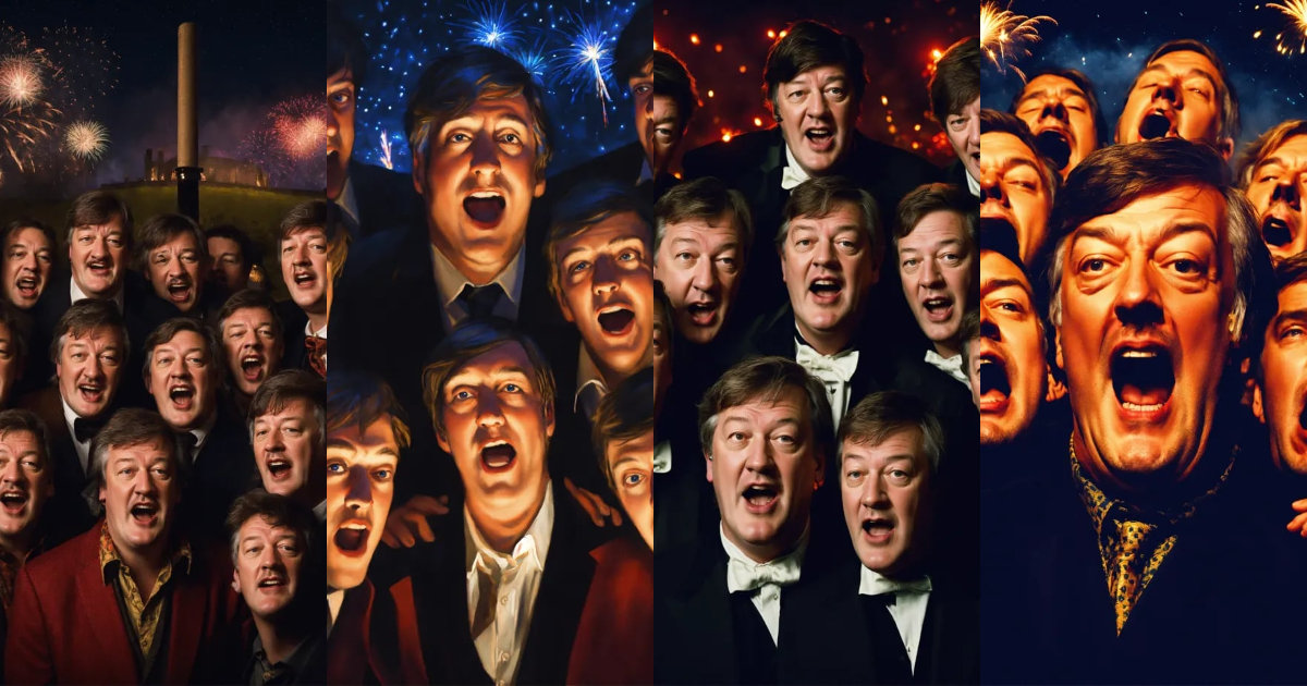 Lexica - Portrait of Stephen fry and dozens of his Identical twin ...