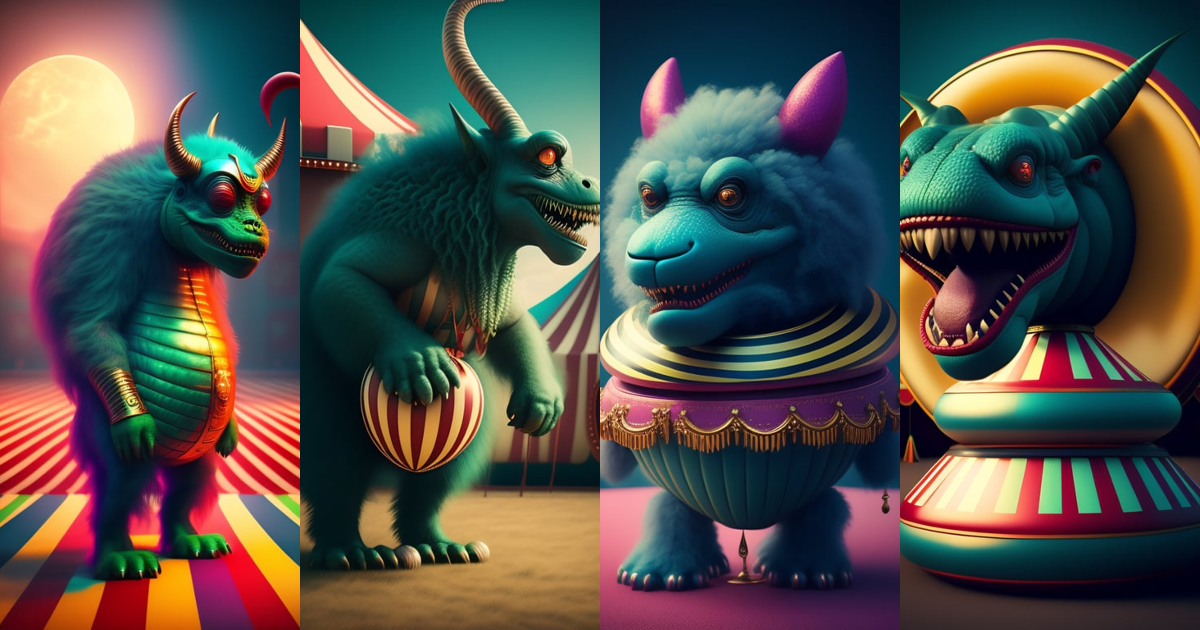 Lexica - Circus vintage ,monster,alien ,CGI,C4D