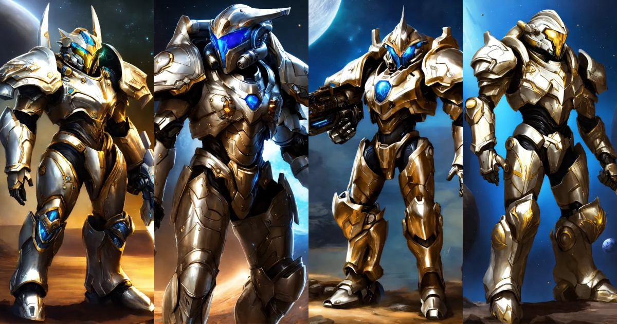 Lexica - Space warrior knight in silver power armor, starcraft protoss art
