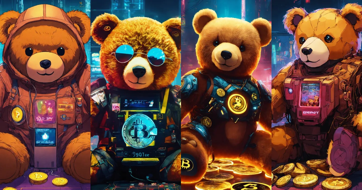 Lexica - Cyberpunk advertising poster of teddy bear , surrounded by ...