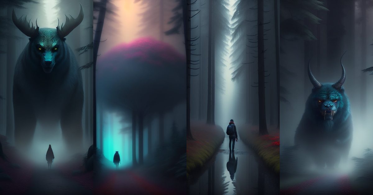 Lexica - Dark forest, fog, scary creature