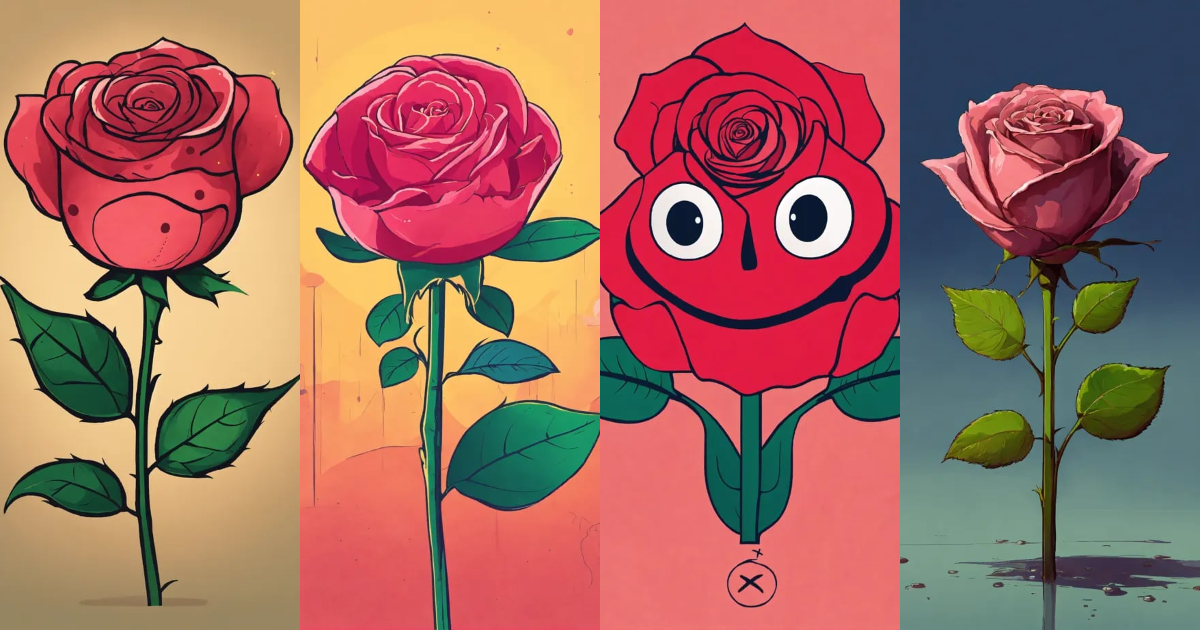 Lexica - A single anthropomorphic rose with a smile and two x for eyes ...