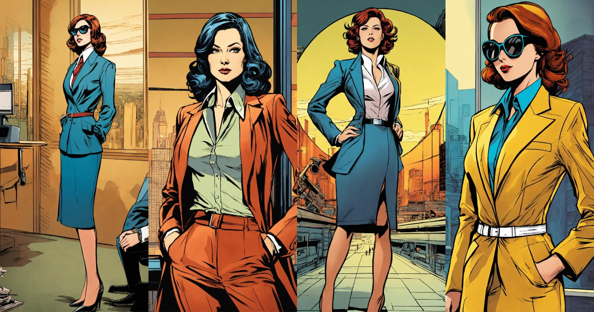 Lexica - Comic book style, woman dressed for corporate espionage