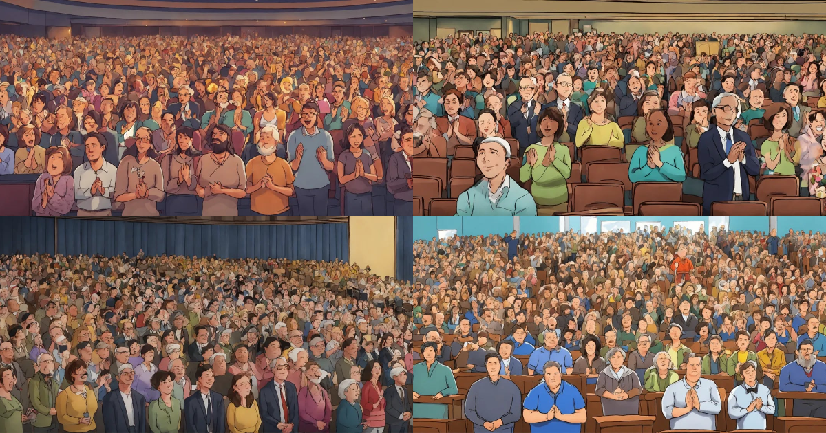 Lexica - Lots of people, giving a standing ovation, audience, cartoon