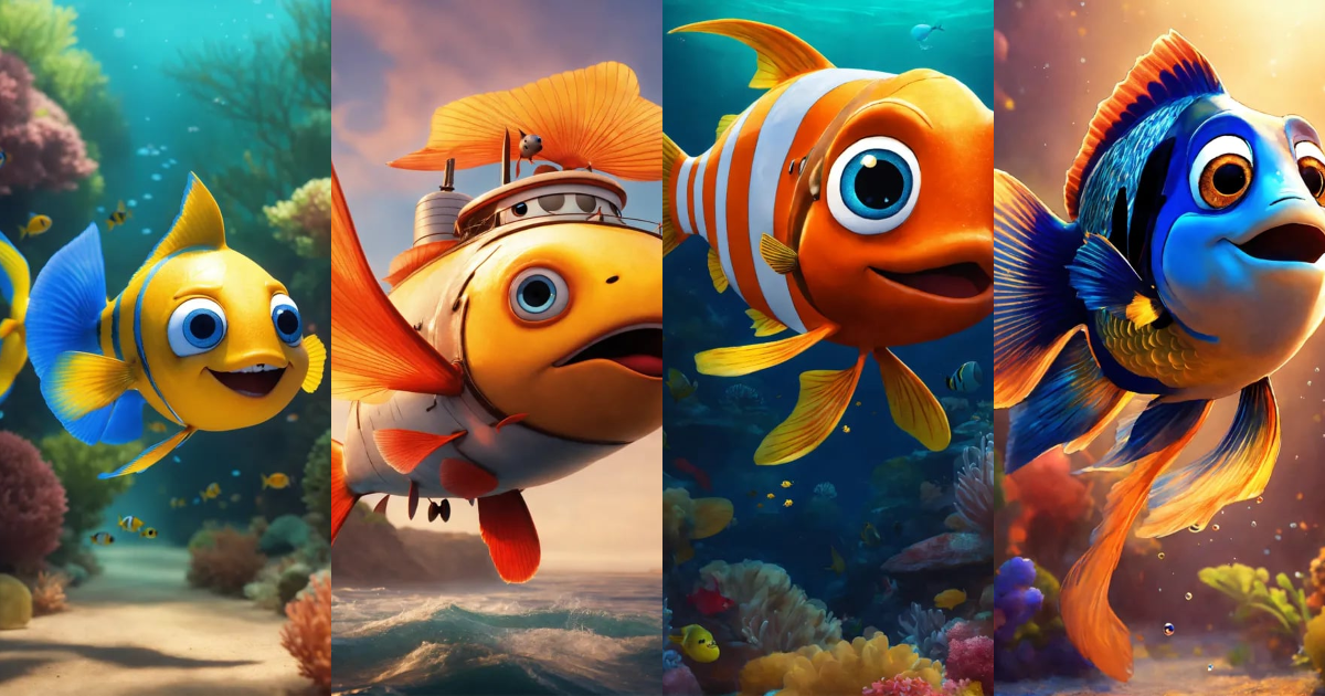 Lexica - A cute flying fish, pixar style