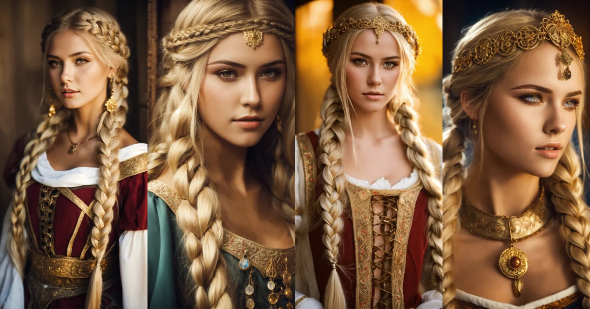Lexica - Beautiful girl, blond long braid hair, tanned skin, golden ...
