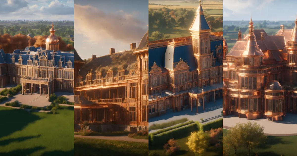 Lexica - Full image of a massive copper palace on a hill overlooking ...