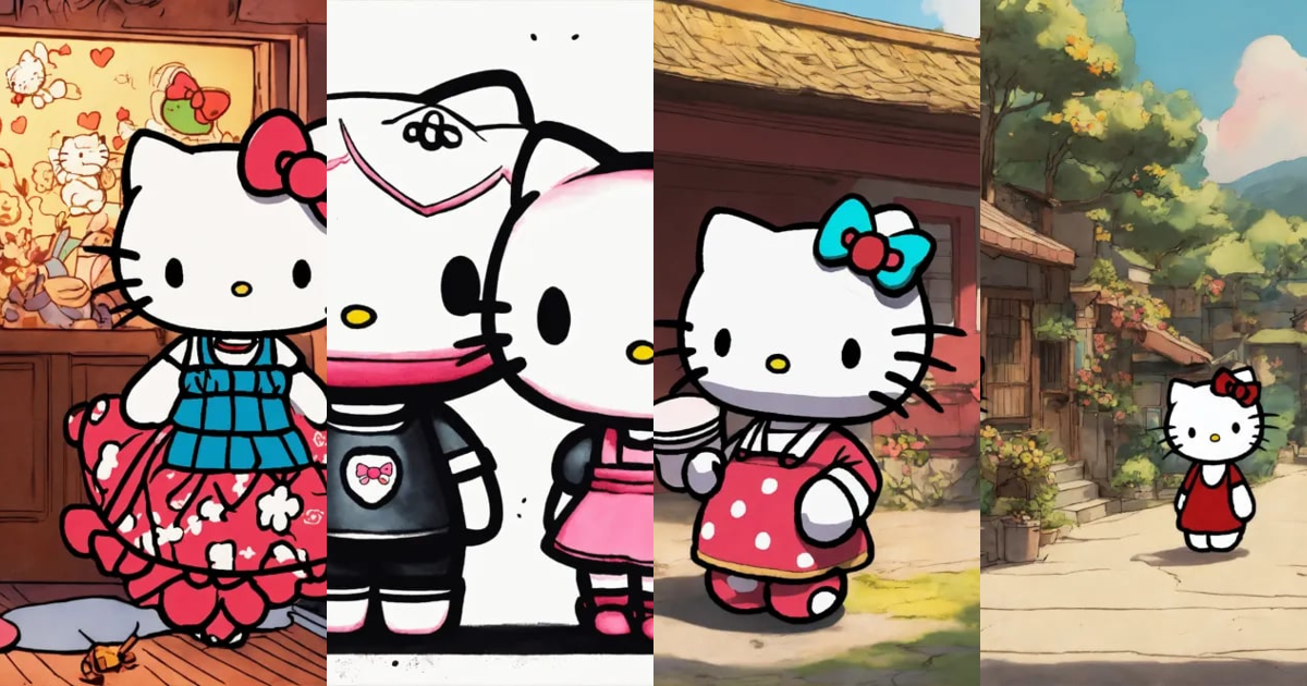 Lexica - Traditional hand-drawn animation of Hello Kitty and her dark ...
