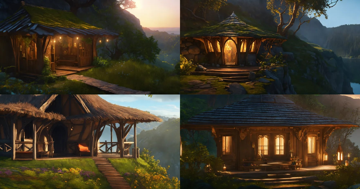 Lexica - Raw photo, an elven style hut in an clifftop in a enchanted ...