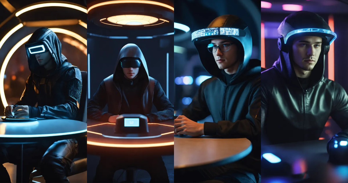 Lexica - Nerdy 25 year old male hacker wearing futuristic black ...