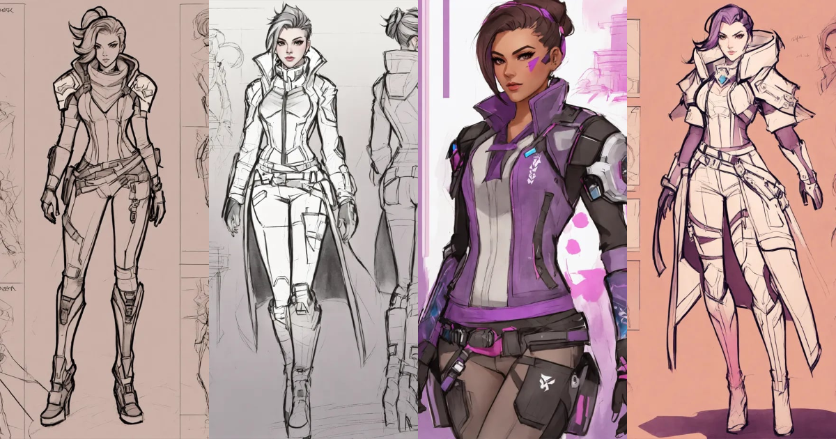 Lexica - Set designer, sombra from overwatch, rough sketches, fashion ...