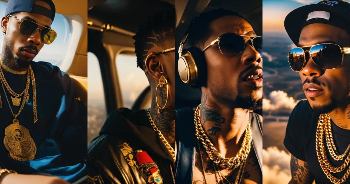 Lexica - Full body shot of rapper "Slim Dunkin" IN An AIRPLANE in the ...