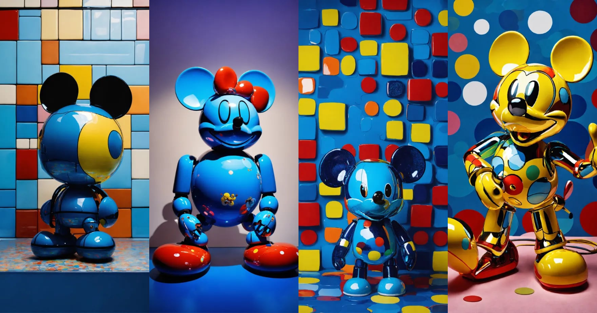 Lexica - Mickey robot jeff koons murakami ceramics pop art blue background