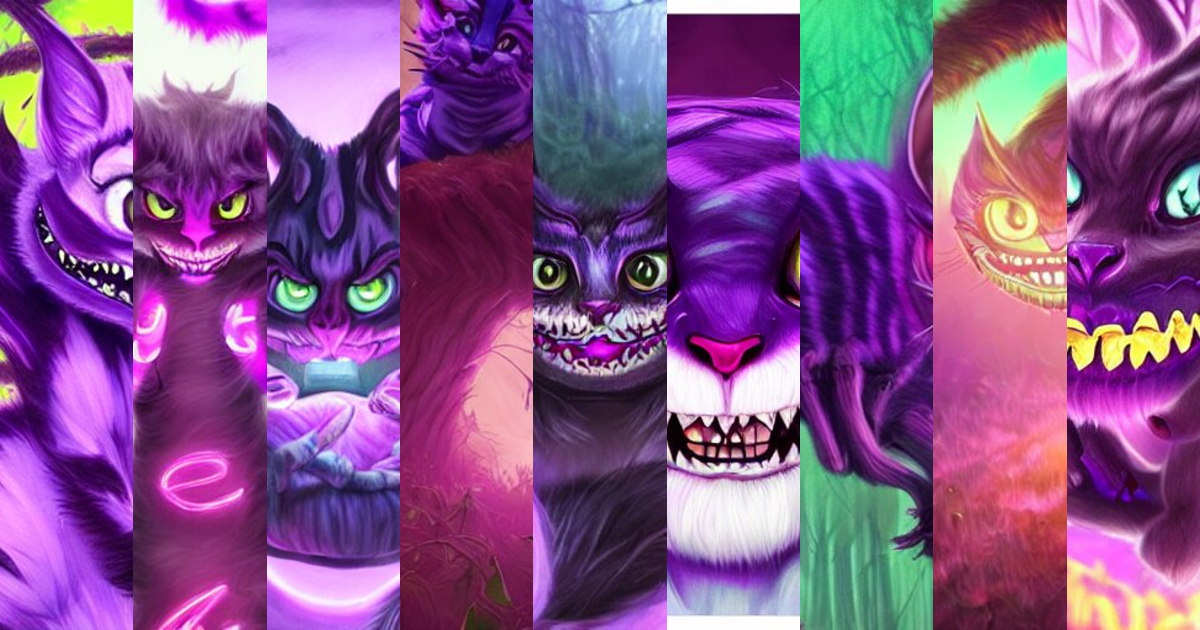 Lexica - Demonic cheshire cat in a neon purple forest, horror, scary ...