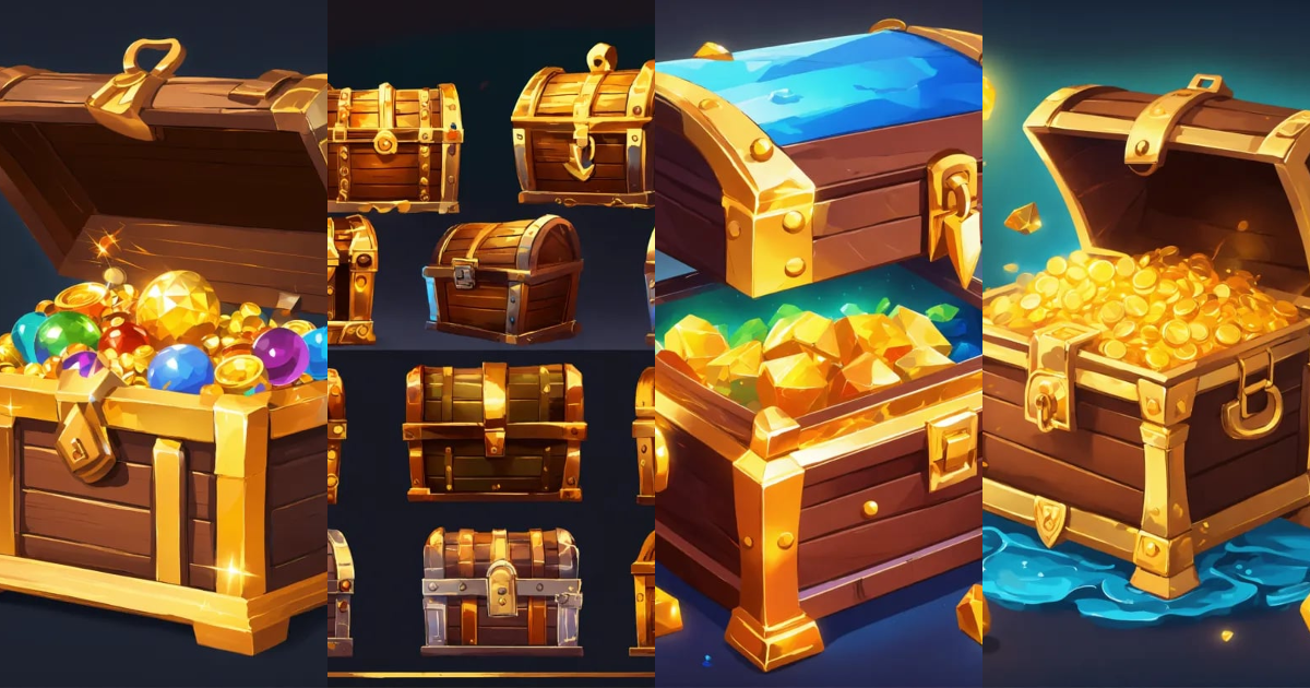 Lexica - Treasure chest set, cartoon vector illustration isolated on ...