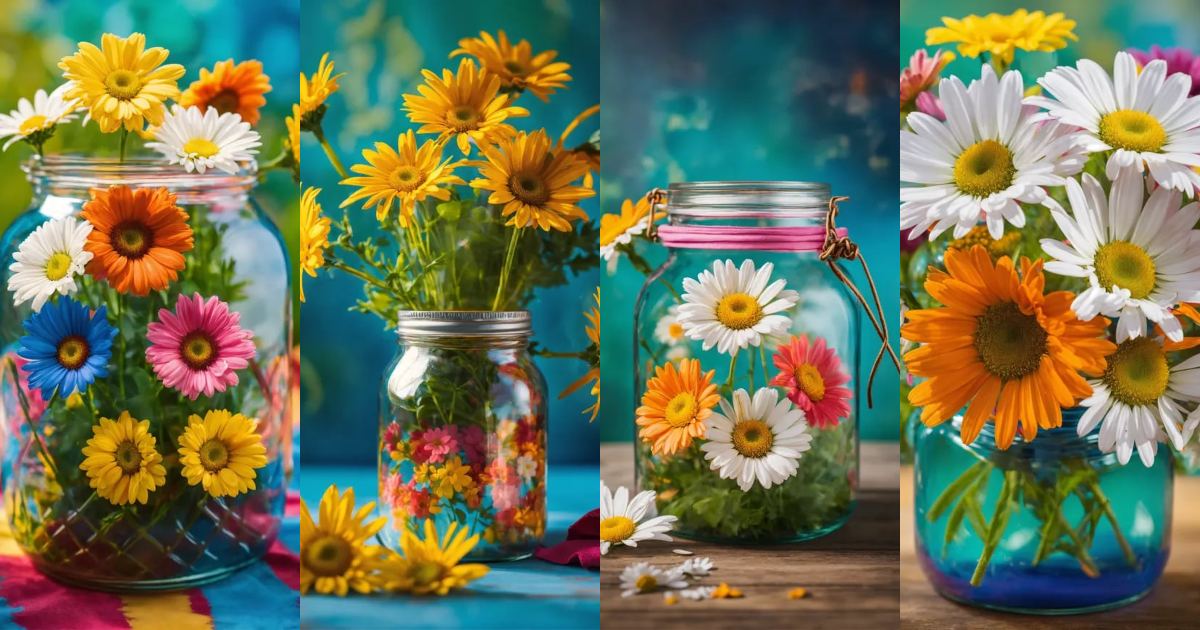 Lexica - Beautiful daisies in a vibrant glass jar, solid colorful ...