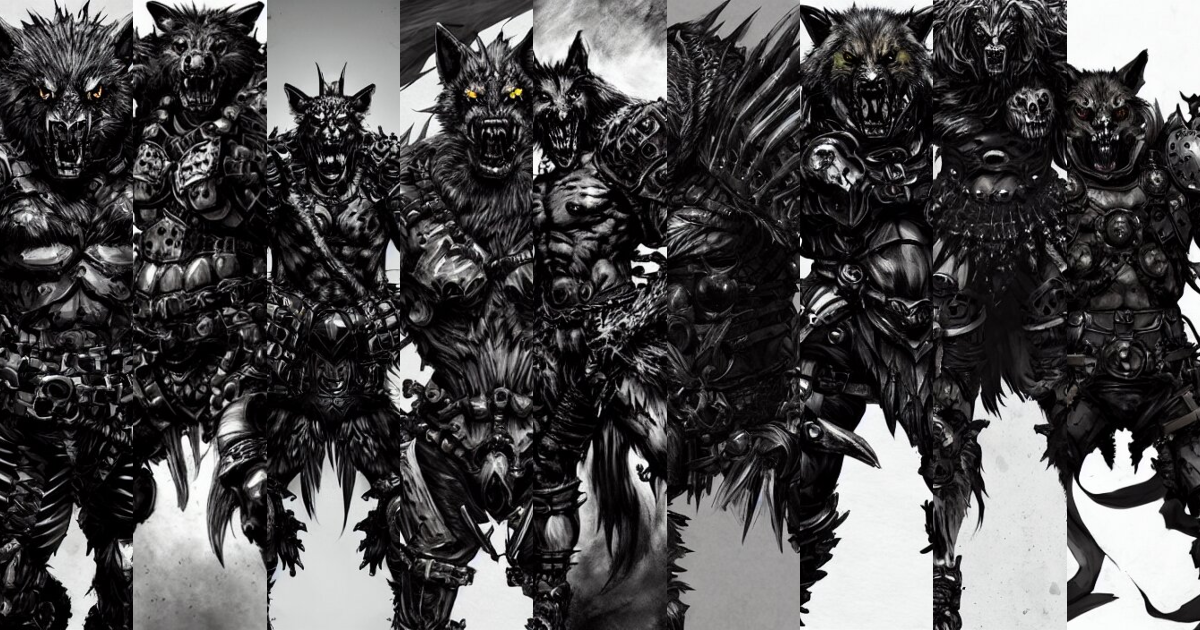 Lexica - Full body portrait of a scary gnoll wolf man. Armour made of ...
