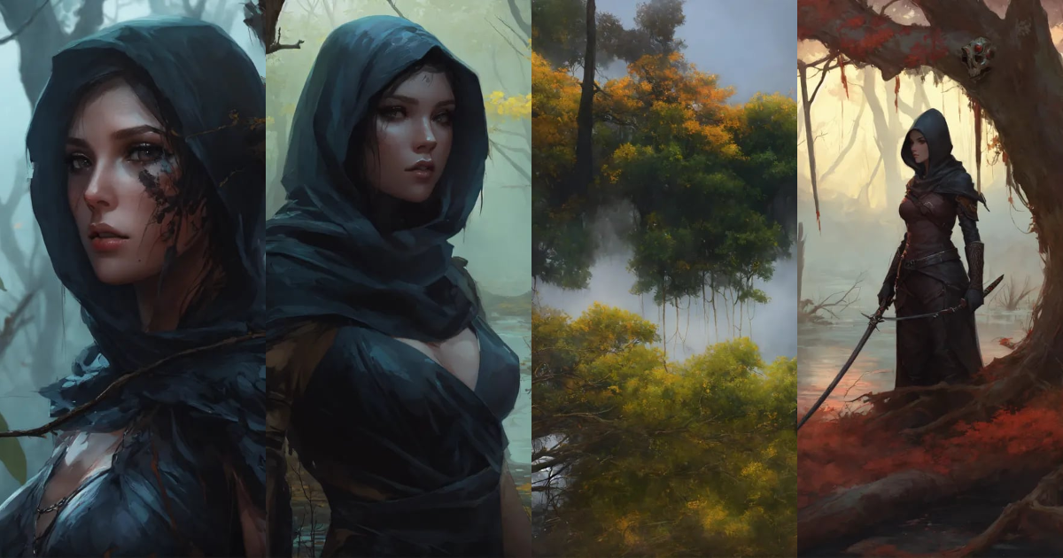 Lexica - Vivid Painting, sideview of an assassin woman with black ...