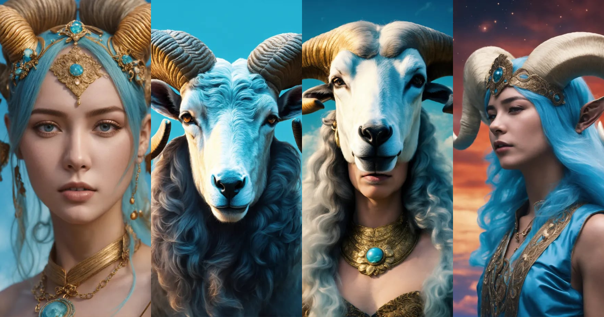 Lexica - Human photo of aries with sky blue, realistic.