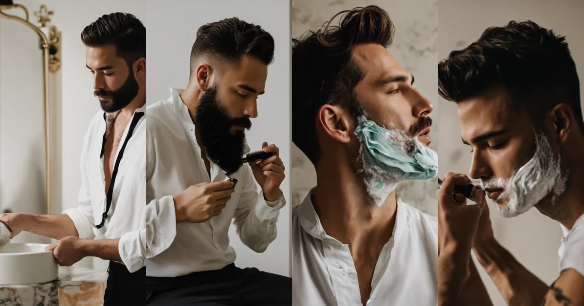 Lexica - A photo of a man shaving. The man is wearing a white blouse ...