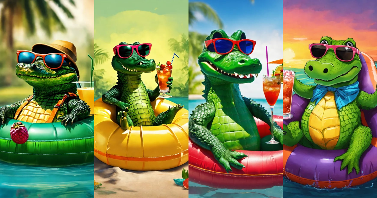 Lexica - Alligator with sunglasses in an innertube celebrating Friday ...