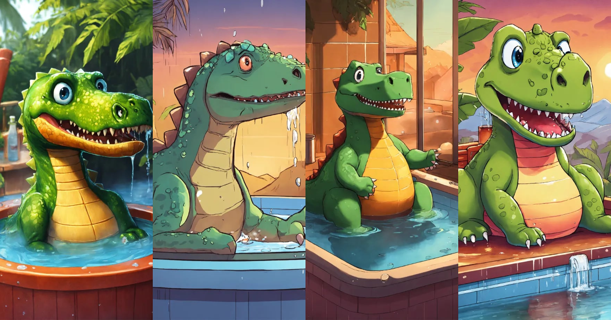 Lexica - Dinosaur sweating sitting in a hottub