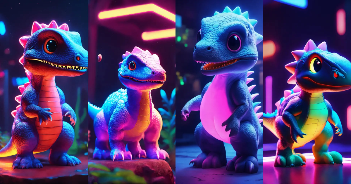 Lexica - Cute dino nft NEON IŞIKLI 4K 8K