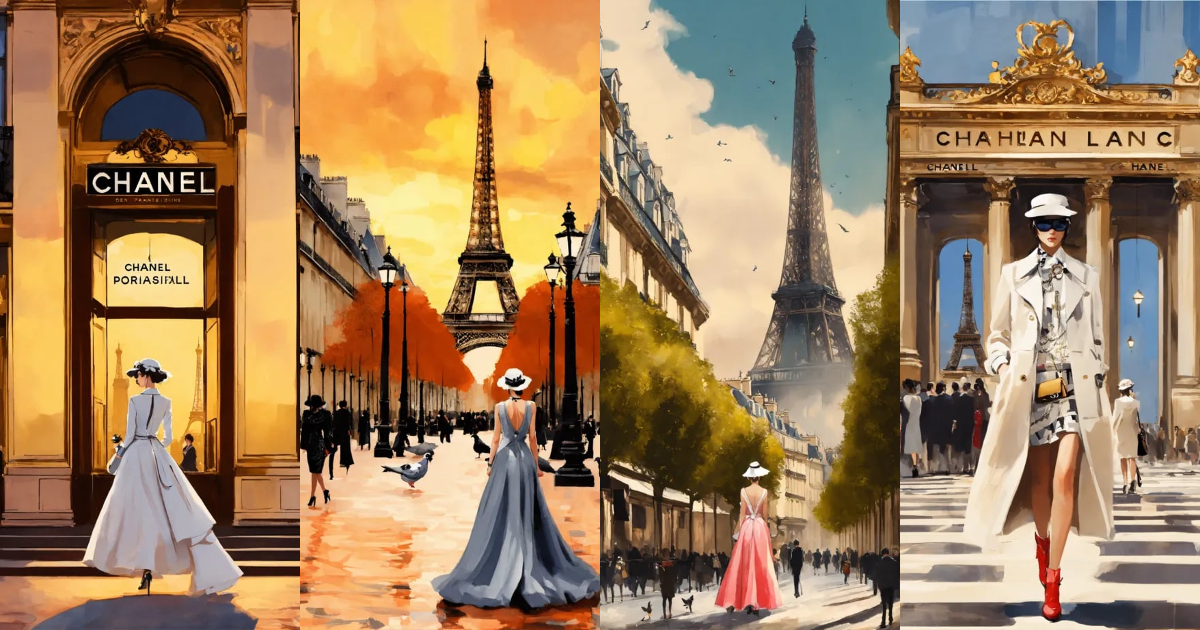 Lexica - Fashion show chanel, paris architecture background, pigeon ...