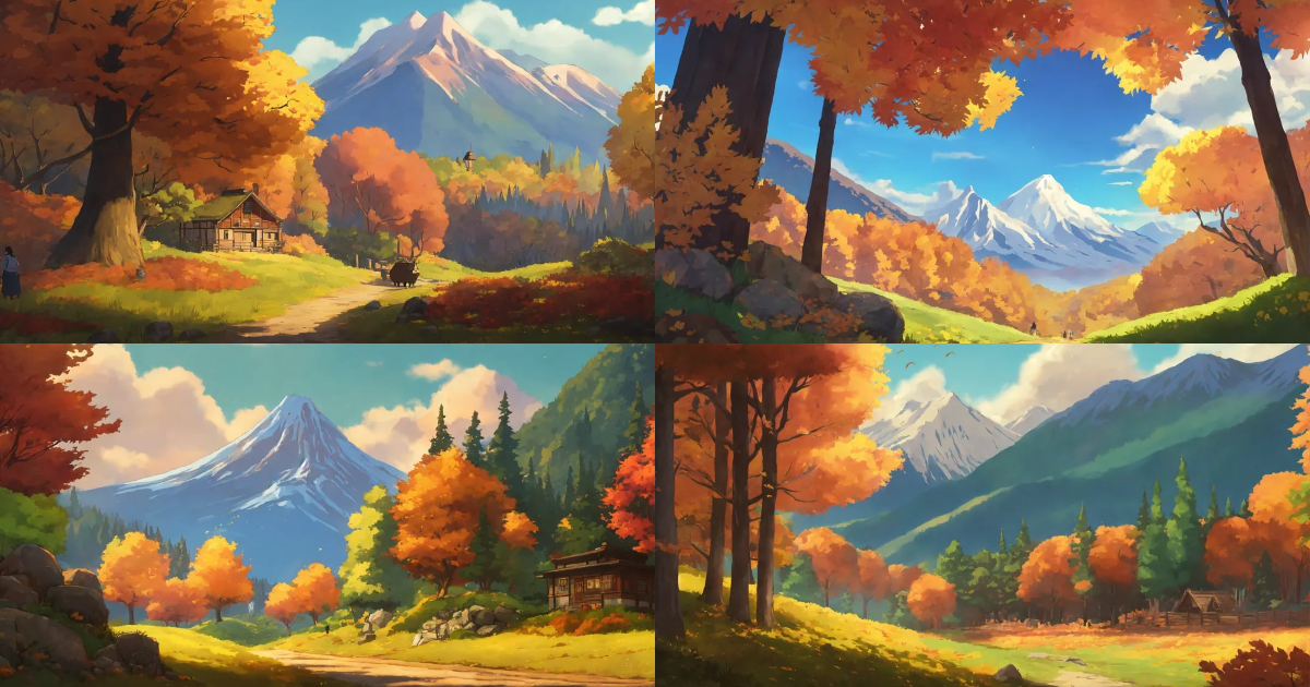 Lexica - A studio ghibli inspired fall landscape with a forest and ...
