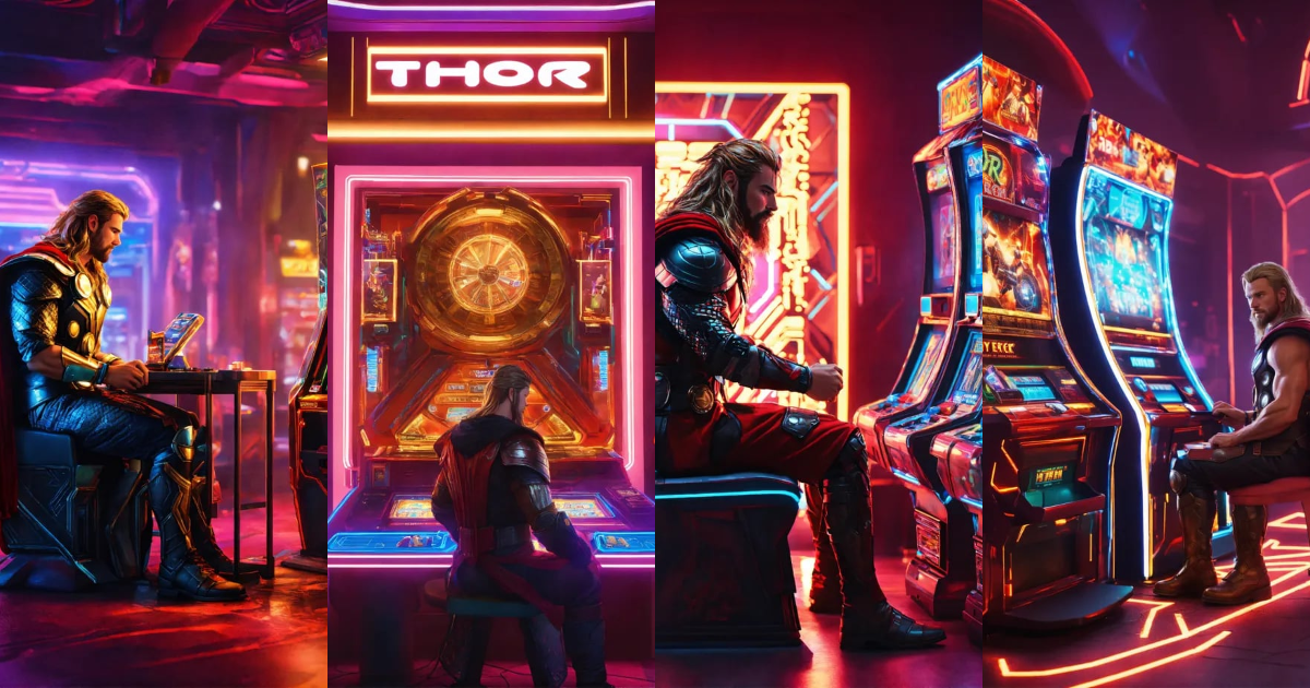 Lexica - 3D realistic THOR with mljonir playing slot machine FUTURISTIC ...
